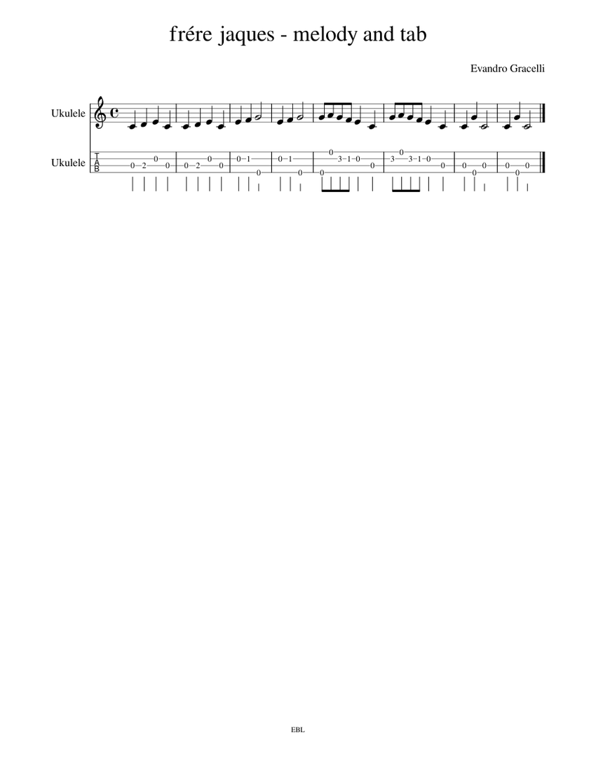 Uke/Frére Jacques - melody and tab Sheet music for Ukulele (Mixed Duet ...