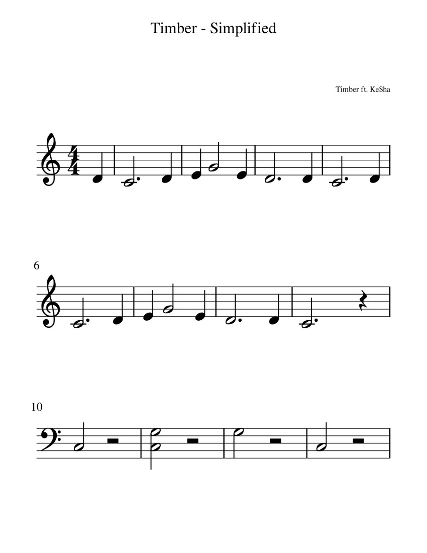 Timber Sheet Music for Piano (Solo) Easy | MuseScore.com