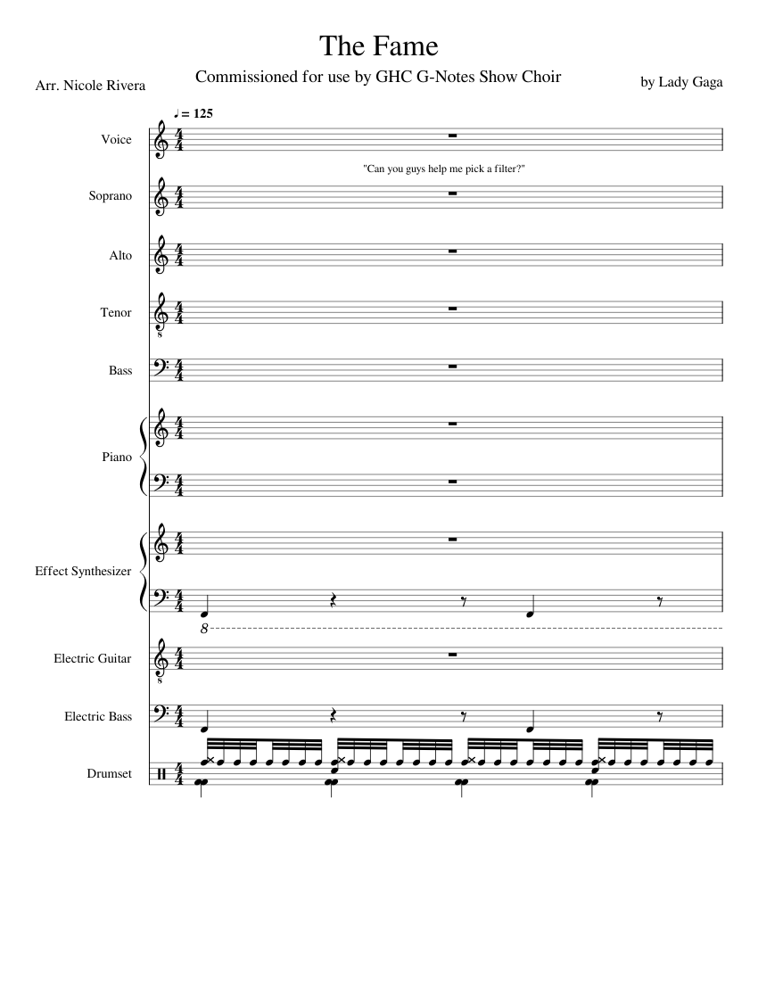 The Fame SATB + Full Band (cut) Sheet Music for Piano, Soprano, Alto ...