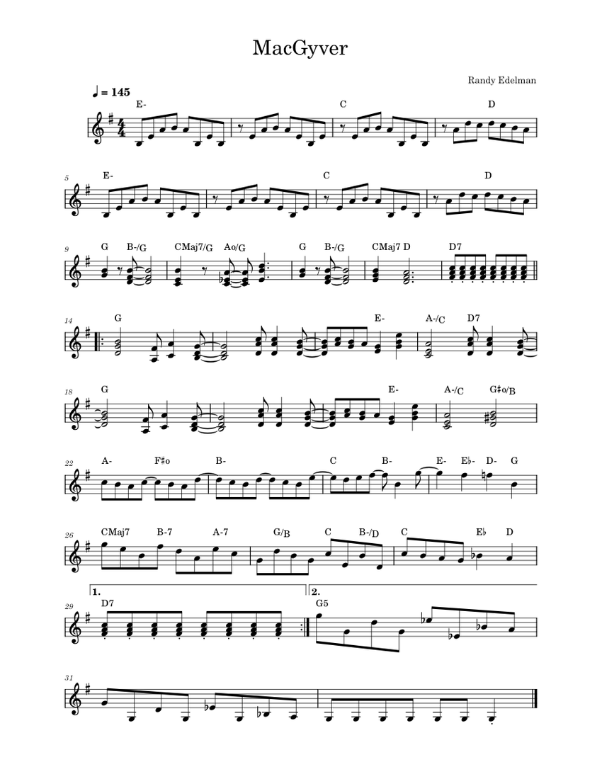 Macgyver Theme – Randy Edelman Sheet music for Piano (Solo) | Musescore.com
