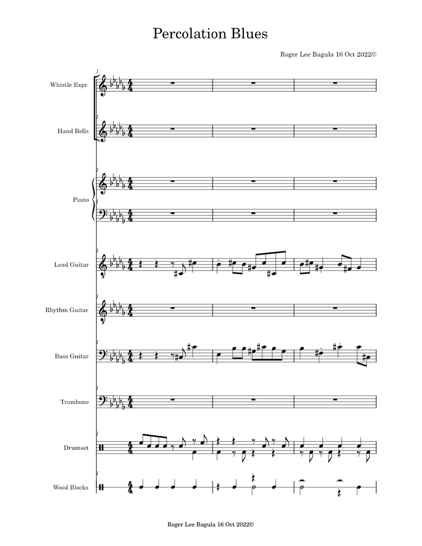 Percolation Blues Sheet Music for Piano, Trombone, Vocals, Guitar ...