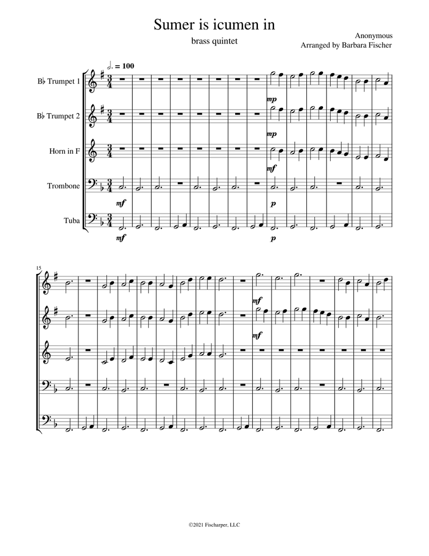 Sumer is icumen in – Misc Traditional Sheet music for Trombone, Tuba ...