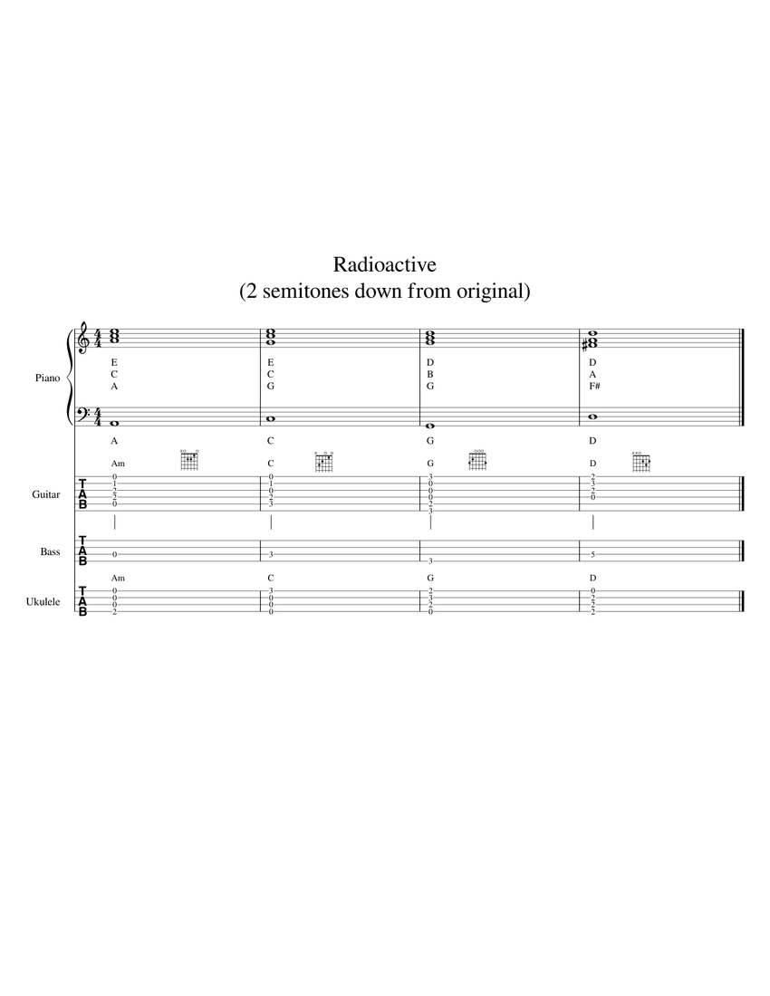 Radioactive Chords Sheet music for Piano, Guitar, Bass guitar, Ukulele ...