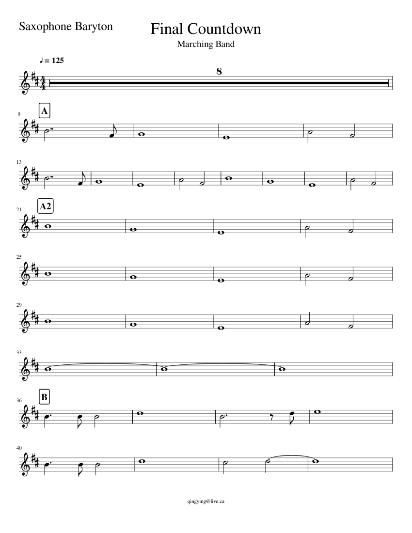 Final Countdown - Saxophone baryton Sheet Music for Saxophone baritone ...