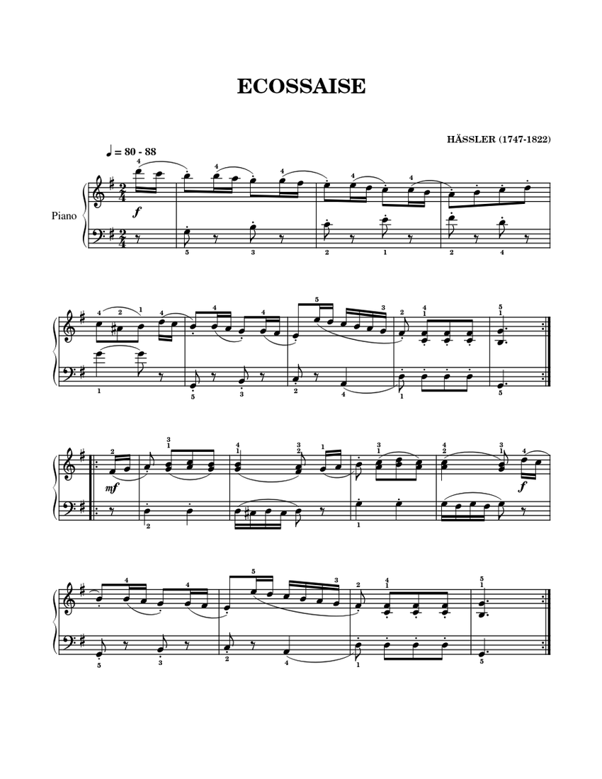 ECOSSAISE – Johann Wilhelm Hässler Sheet music for Piano (Solo ...