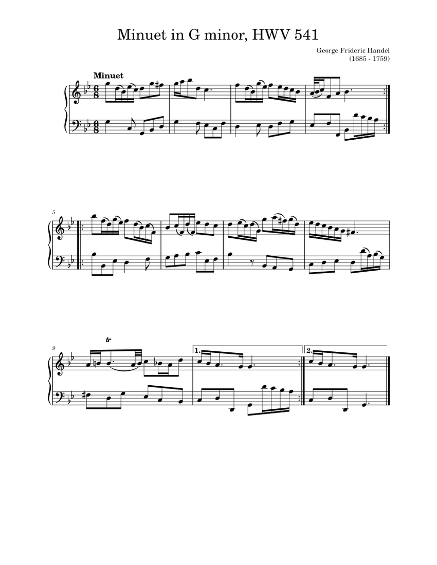 (1685 - 1759) Georg Friedrich Händel - Minuet in G minor, HWV 541 Sheet ...