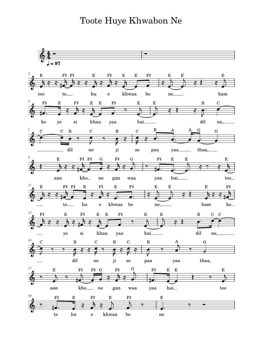 Toote Huye Khwabon Ne – Mohammed Rafi Sheet music for Piano (Solo ...