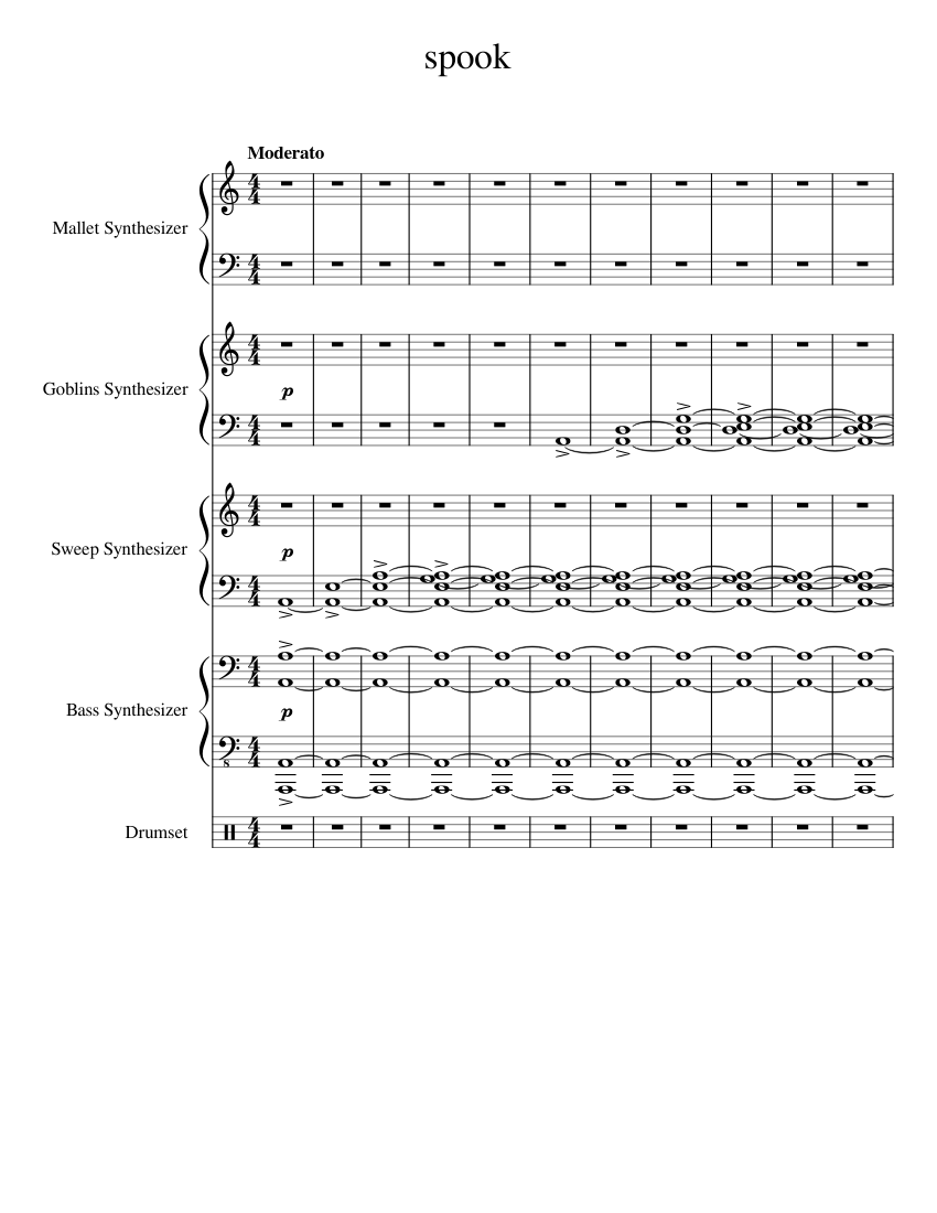 spook Sheet Music for Bass guitar, Drum group, Synthesizer (Mixed ...
