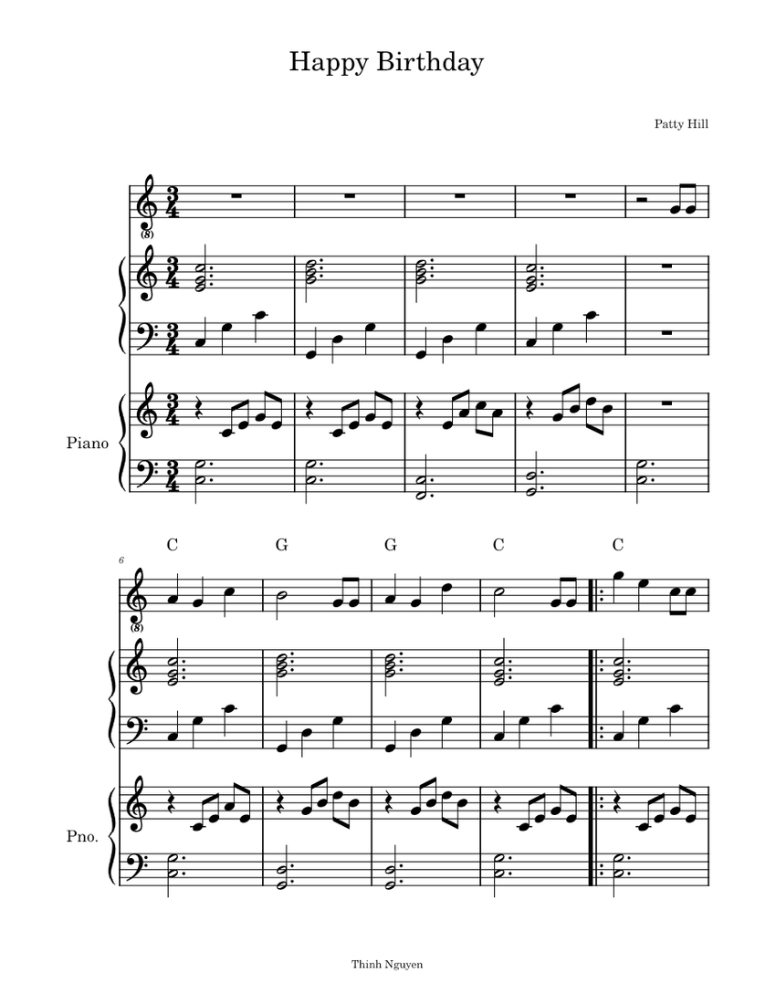 Happy Birthday Sheet Music with Chords for Piano, Vocals (Piano Duo ...