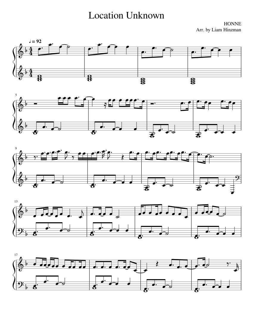Location Unknown (Brooklyn Session) - HONNE Sheet Music for Piano (Solo ...