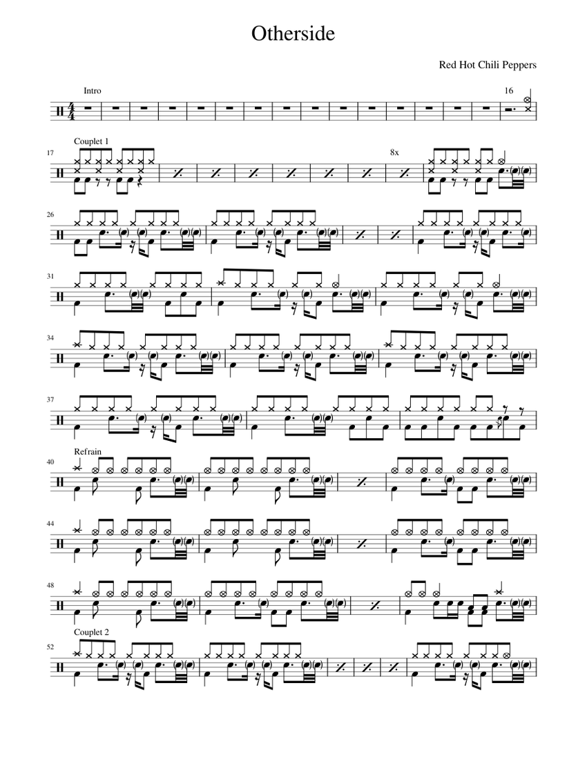 Otherside – Red Hot Chili Peppers Otherside Sheet Music for Drum group ...