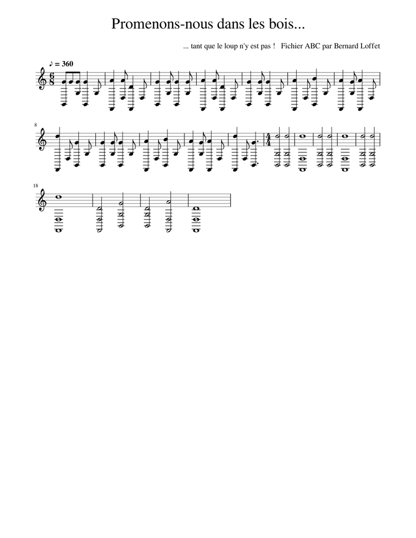 Promenons-nous dans les bois... Sheet Music for Piano (Solo) Easy ...