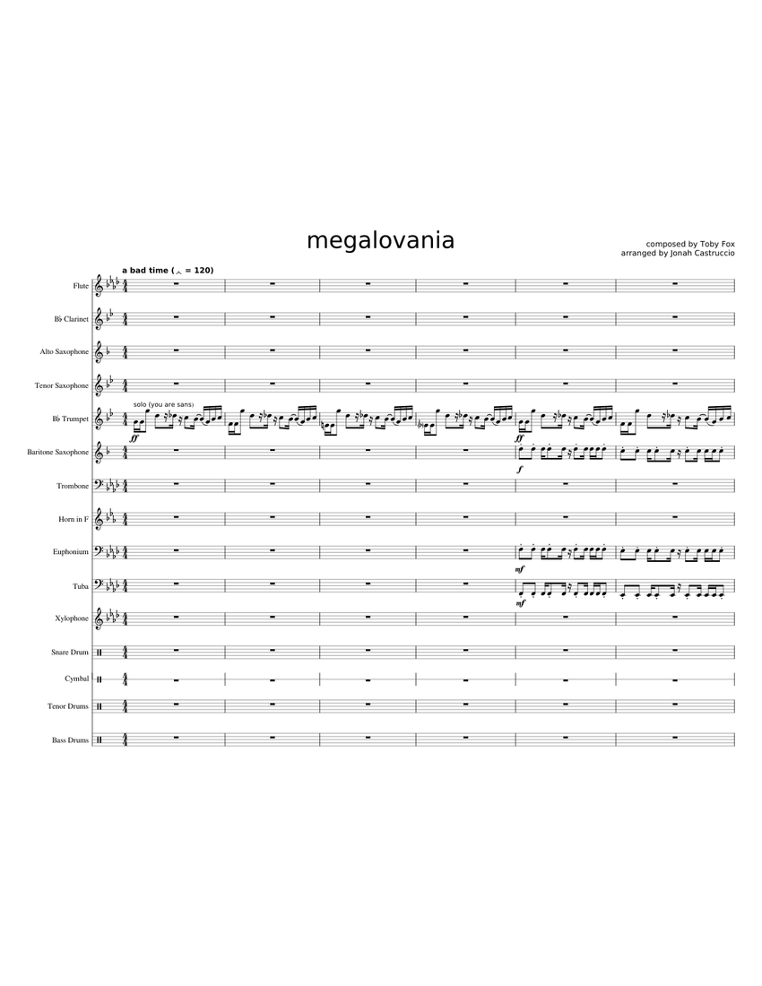 Megalovania - Marching Band Sheet music for Trombone, Euphonium, Tuba, Flute & more instruments ...