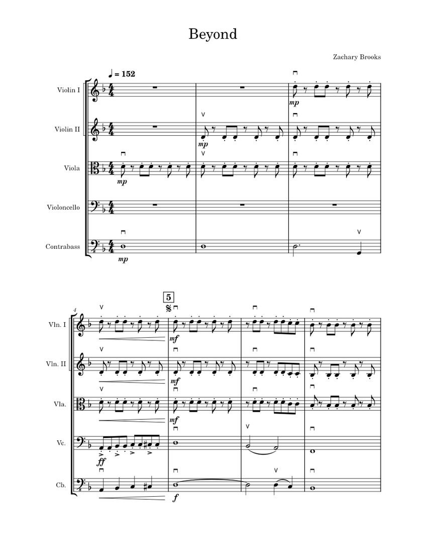 Beyond Sheet music for Contrabass, Violin, Viola, Cello (String Quintet ...