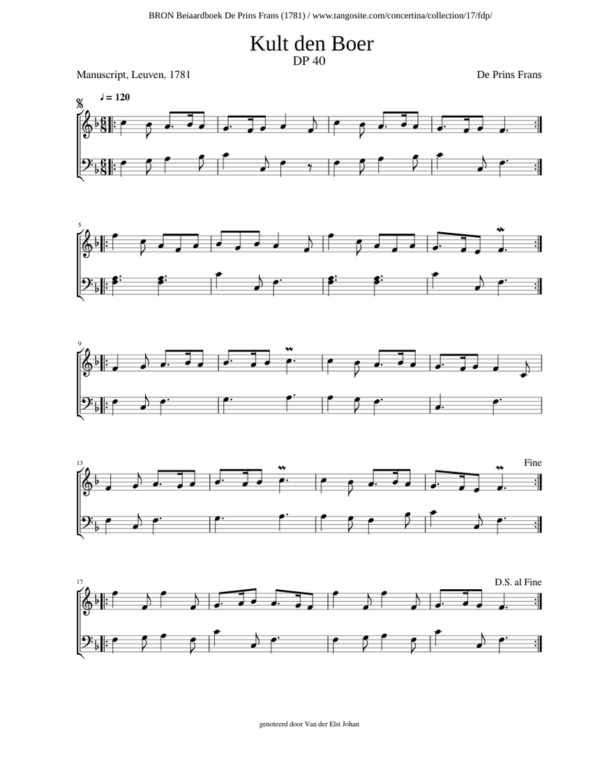 Kult den Boer (DP 40) Sheet music for Flute (Woodwind Duet) | Musescore.com
