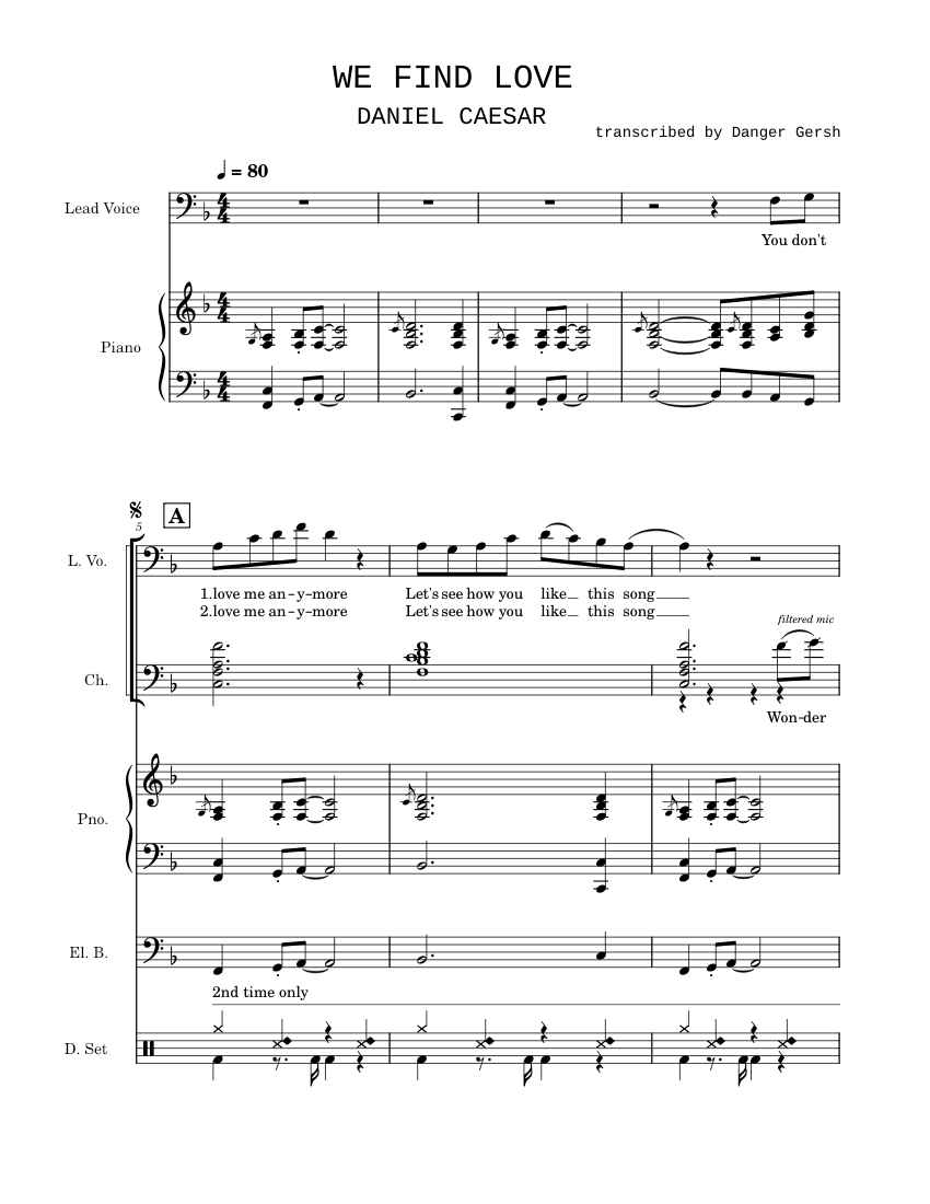 We Find Love – Daniel Caesar Sheet Music for Piano, Organ, Vocals, Bass guitar & more ...