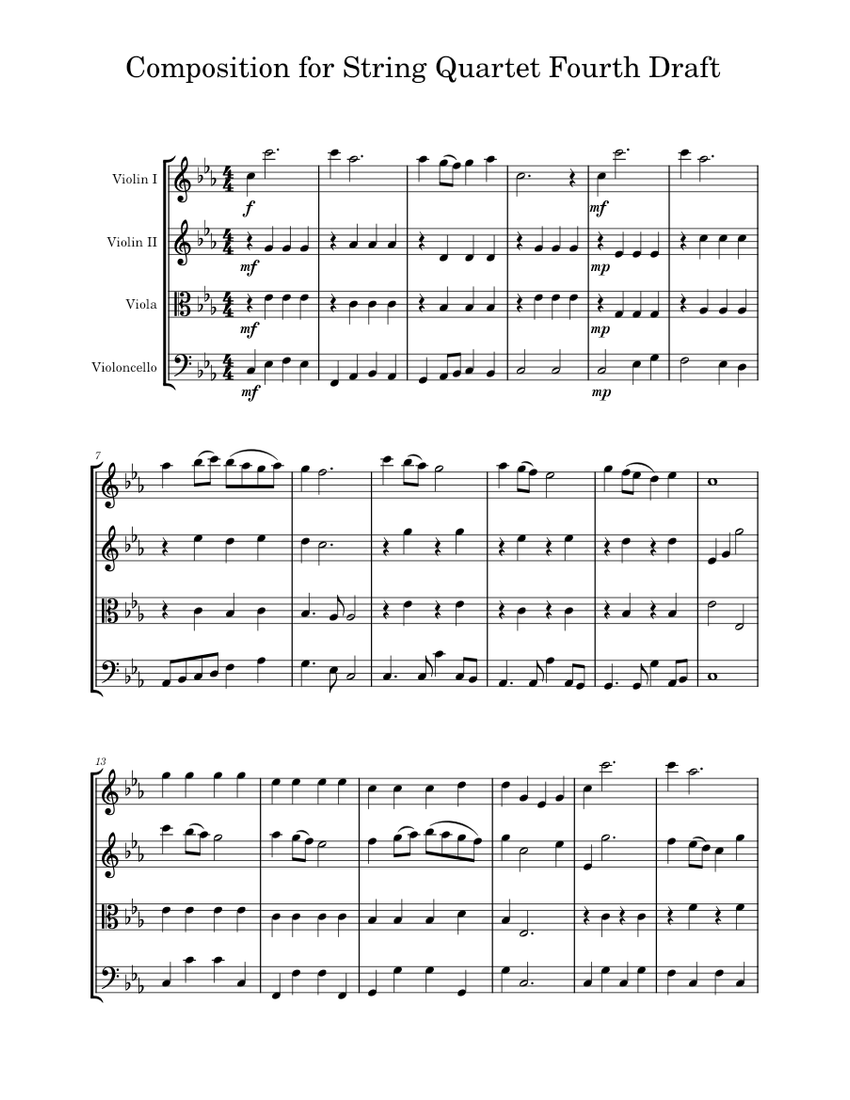 Composition for String Quartet Fourth Draft Sheet music for Violin ...