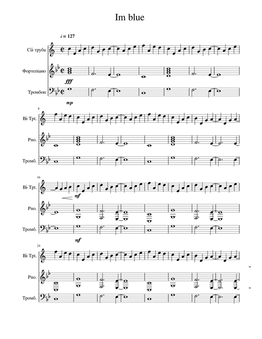 Im blue Sheet music for Piano, Trombone, Trumpet in b-flat (Mixed Trio ...