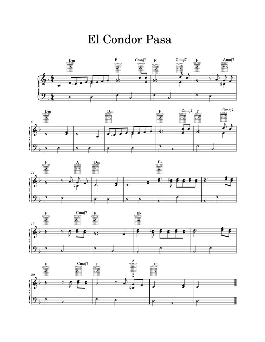el-condor-pasa-easy-piano Sheet music for Piano (Solo) | Musescore.com