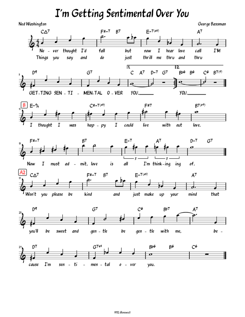 I'm Getting Sentimental Over You (Lead sheet with lyrics ) - piano tutorial