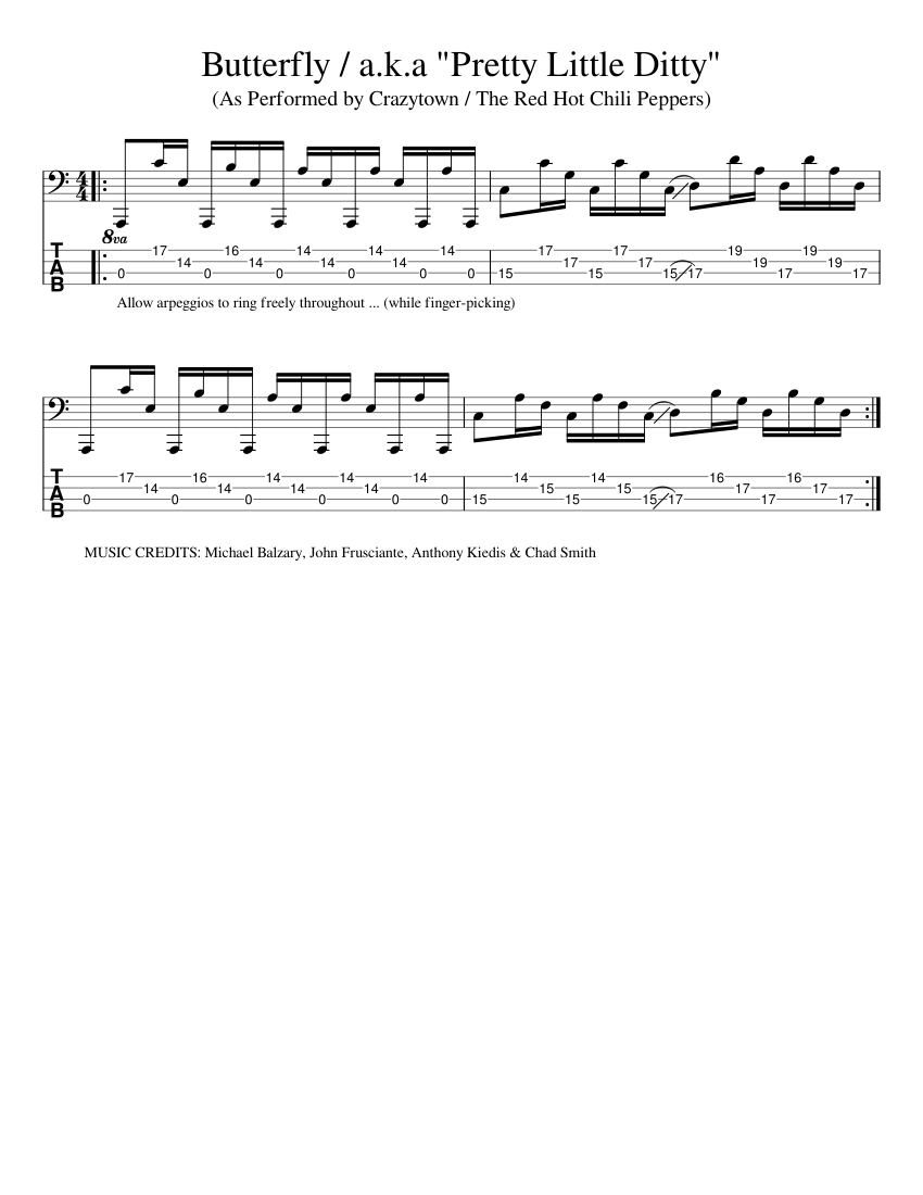 Butterfly / a.k.a "Pretty Little Ditty" Sheet music for Bass guitar ...