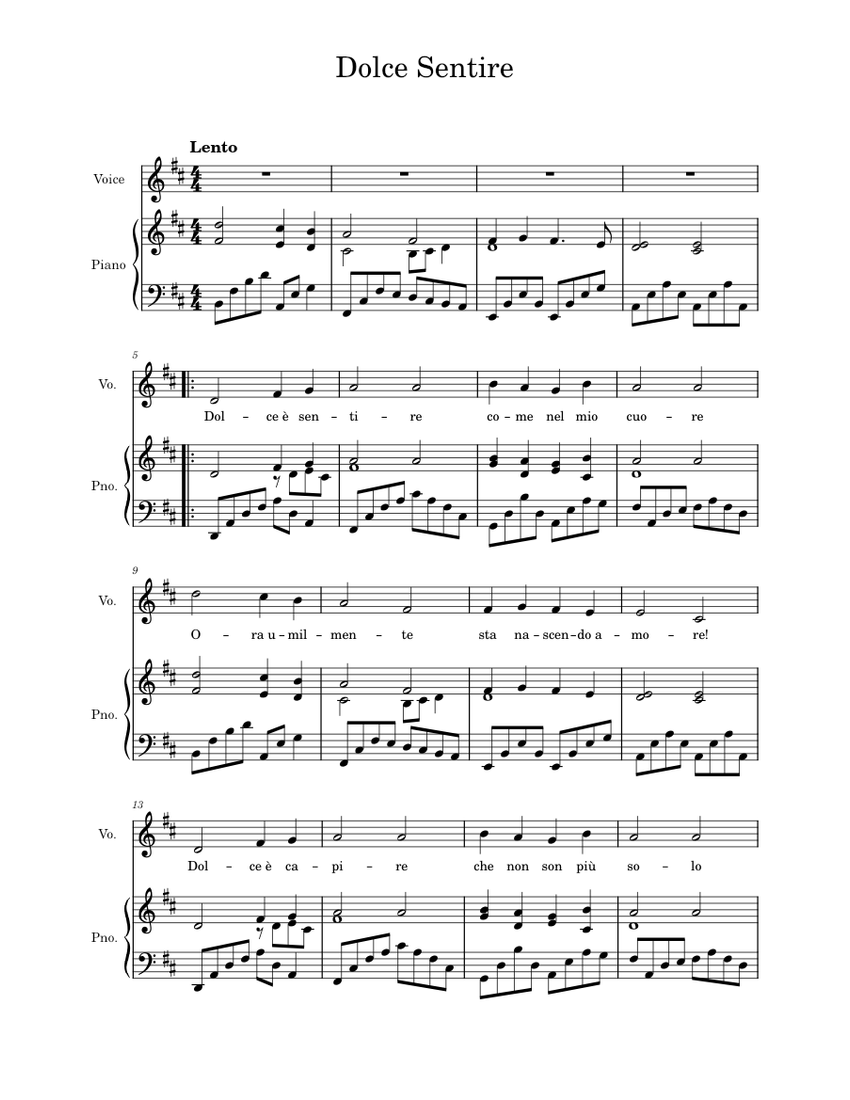 Dolce Sentire Riz Ortolani Dolce Sentire Sheet Music For Piano