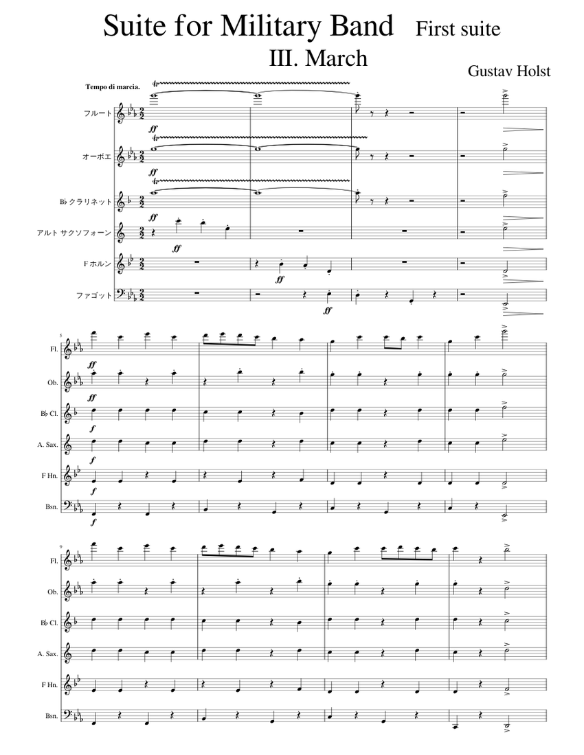 Suite For Military band First Suite III.March Sheet music for Flute ...
