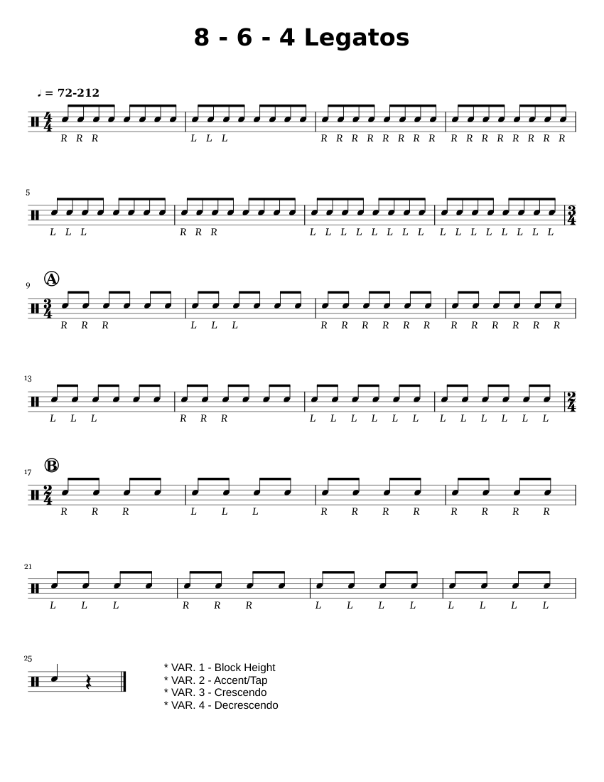 8-6-4 Legatos Sheet music for Snare drum (Solo) | Musescore.com