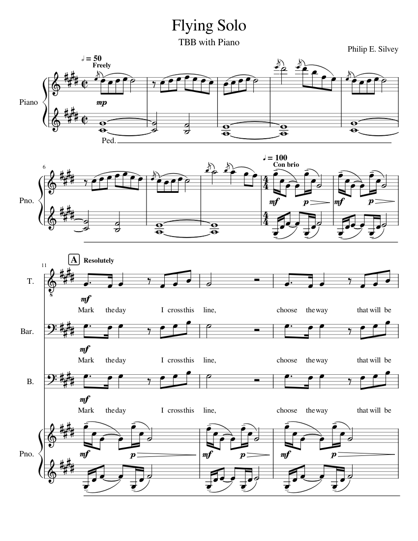 Flying Solo C#m Sheet Music for Piano, Tenor, Bass voice, Baritone ...