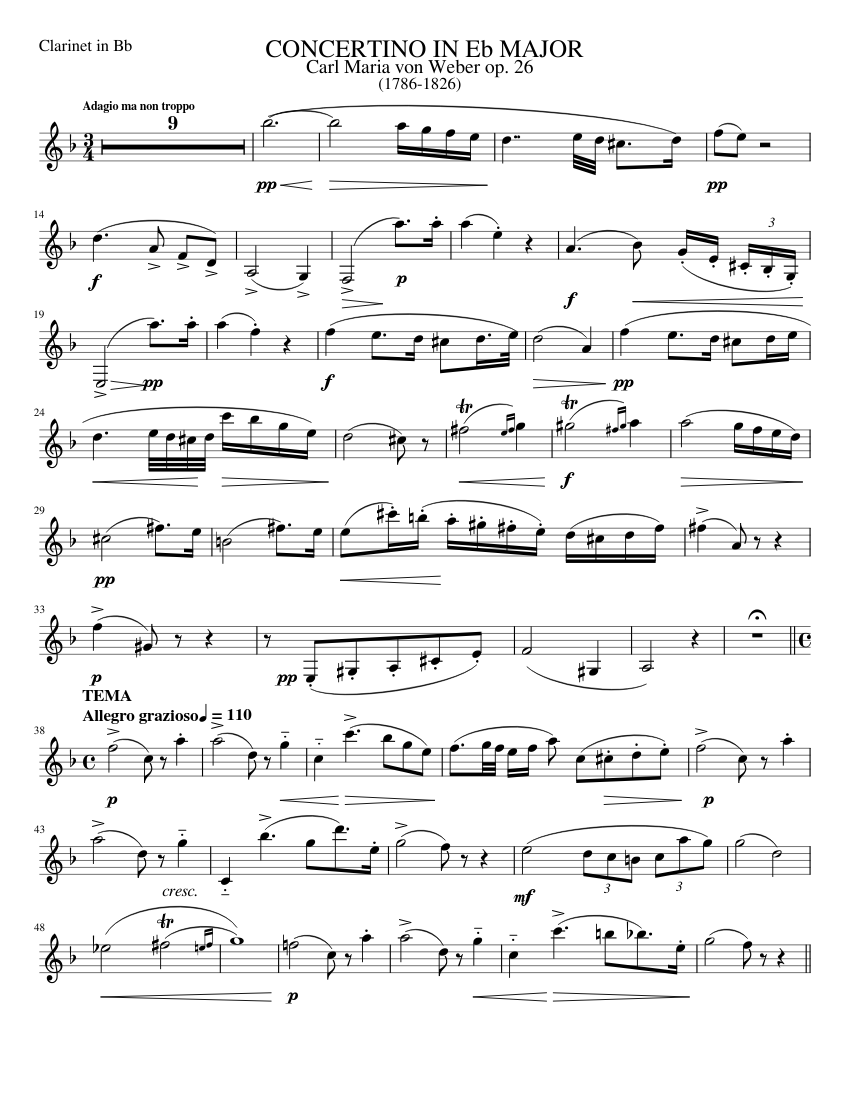 Concertino In E-flat Major, Op.26 – Carl Maria Von Weber Sheet Music ...