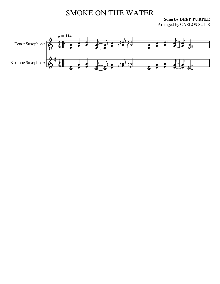 SMOKE ON THE WATER by CARLIT0CHURRIT0 Sheet music for Saxophone tenor ...
