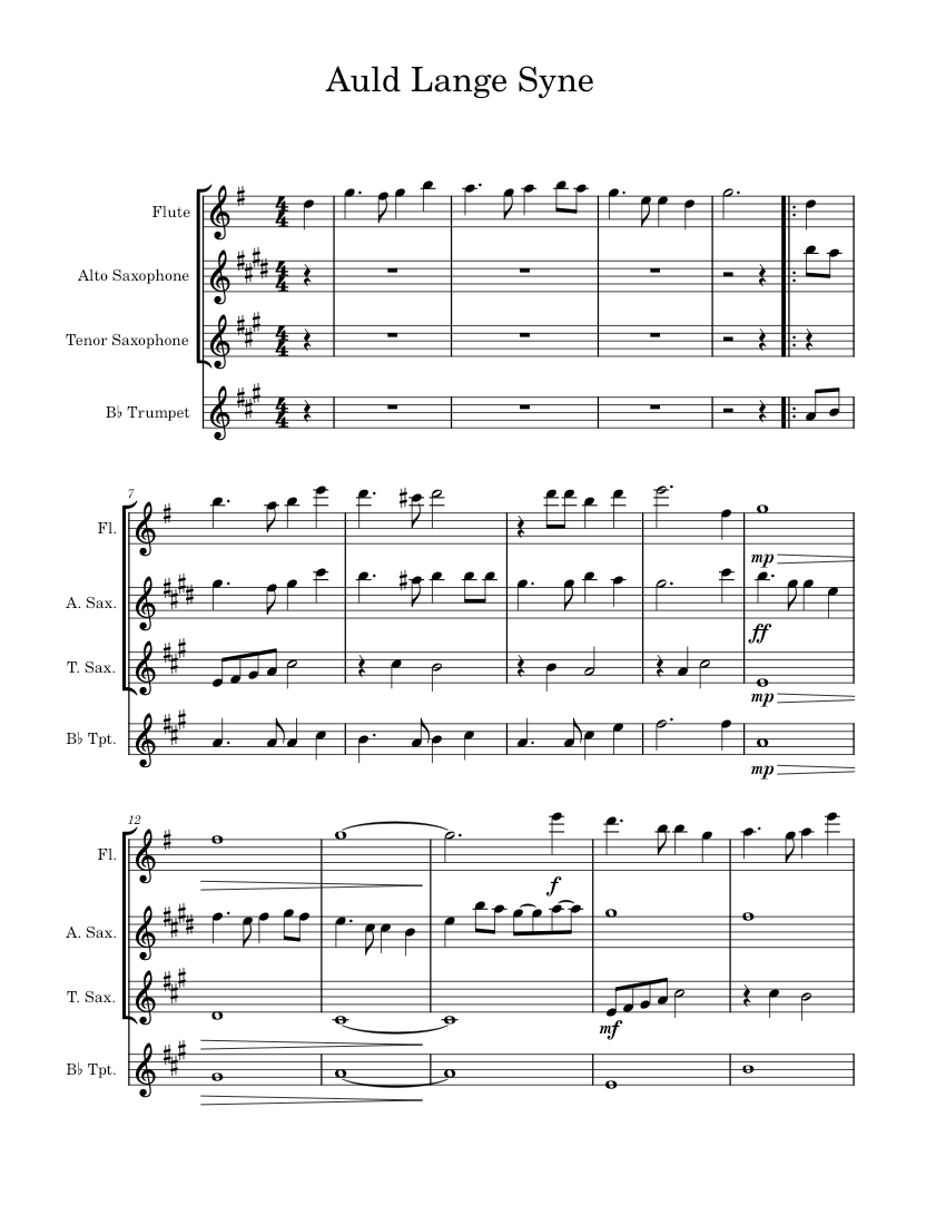 Auld lang syne – Misc Traditional Auld_Lange_Syne Sheet music for Flute, Saxophone alto ...