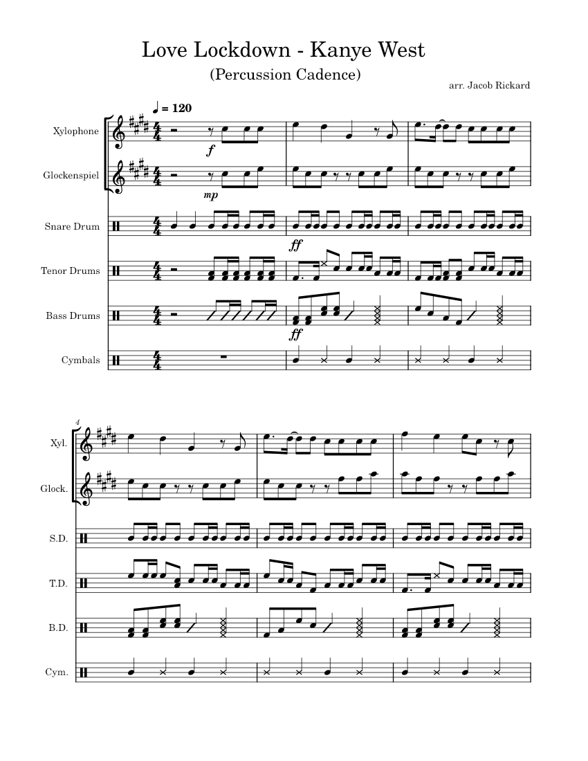 Love Lockdown – Kanye West (Percussion Cadence) Sheet Music for ...