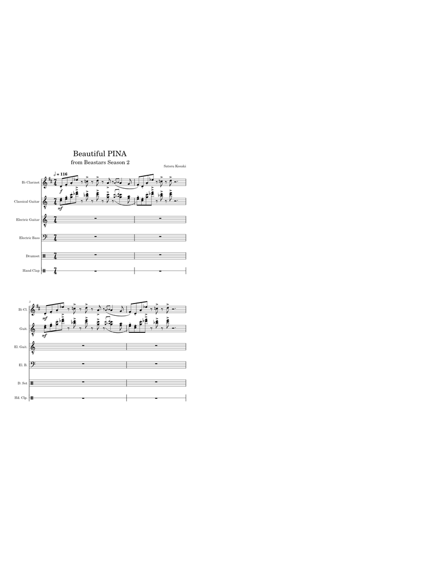 Beautiful PINA – Satoru Kosaki Beautiful PINA Sheet music for Clarinet ...