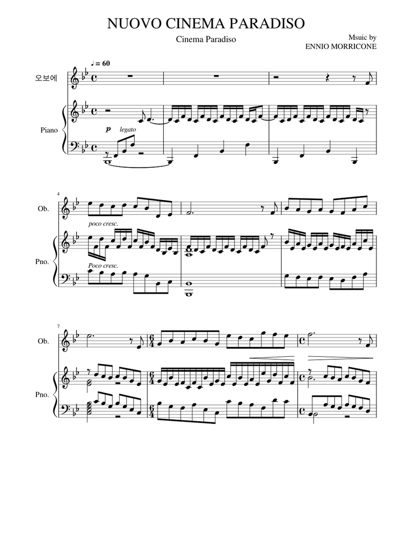 NUOVO_CINEMA_PARADISO Sheet music for Piano, Oboe (Solo) | Musescore.com