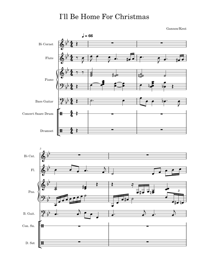 I'll Be Home For Christmas Sheet Music for Piano, Cornet, Flute, Snare ...