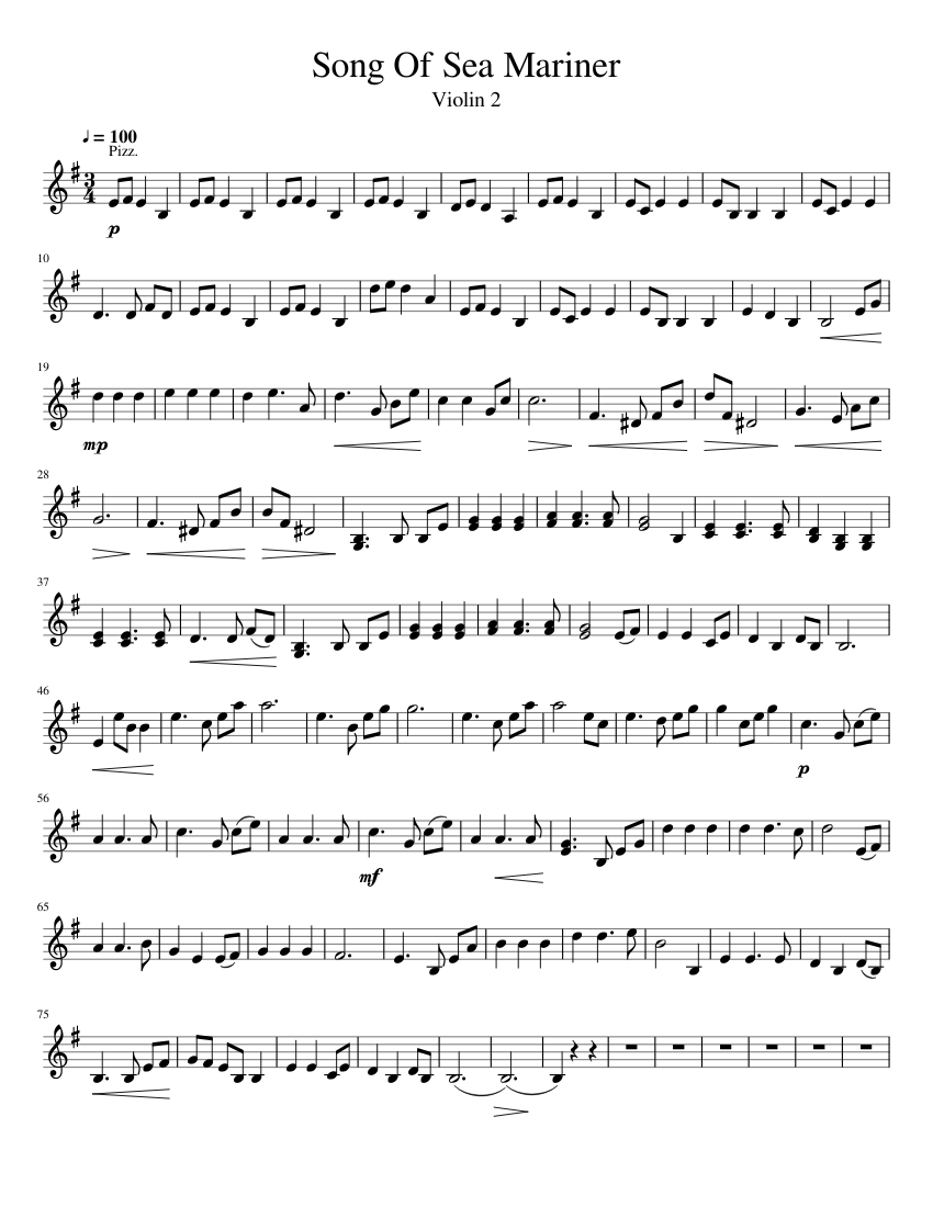 Song Of Sea Mariner Sheet Music for Violin (Solo) | MuseScore.com