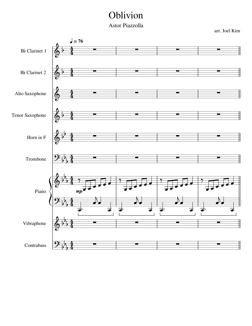 Oblivion – Astor Piazzolla Sheet music for Piano, Trombone, Clarinet in ...