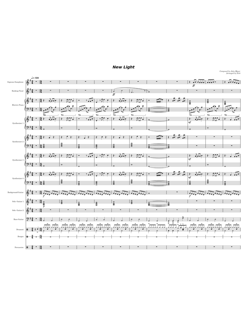 New light – John Mayer Arranged by Nick Nguyen Sheet Music for Piano ...