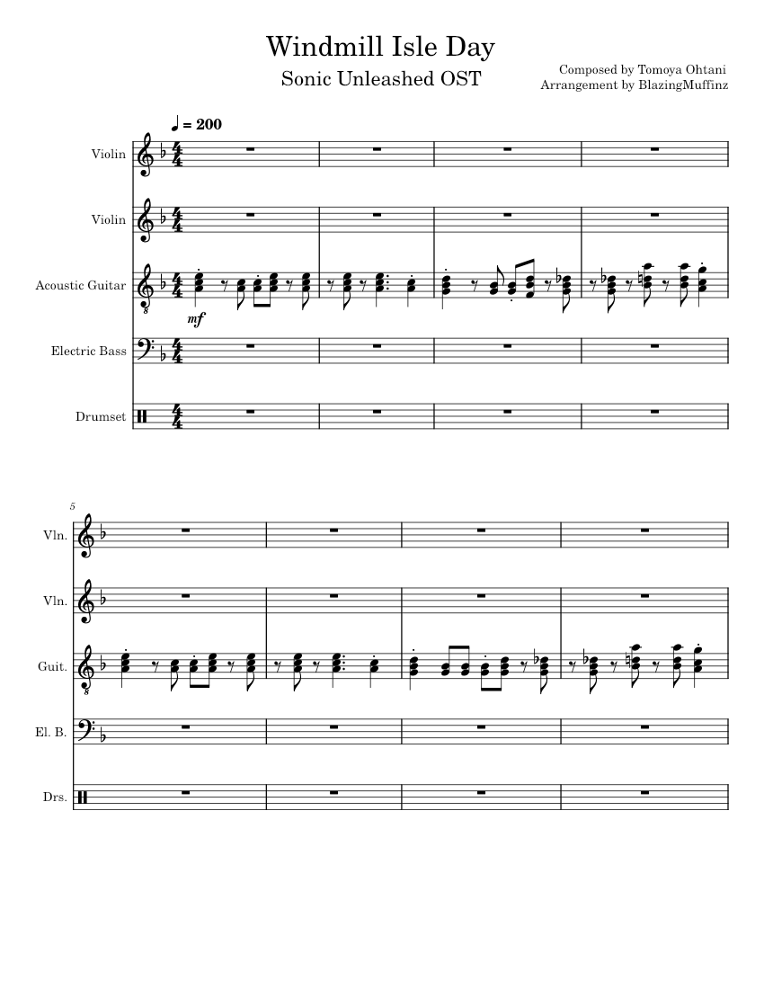 Windmill Isle (Day) Sheet Music for Violin, Guitar, Bass guitar, Drum ...