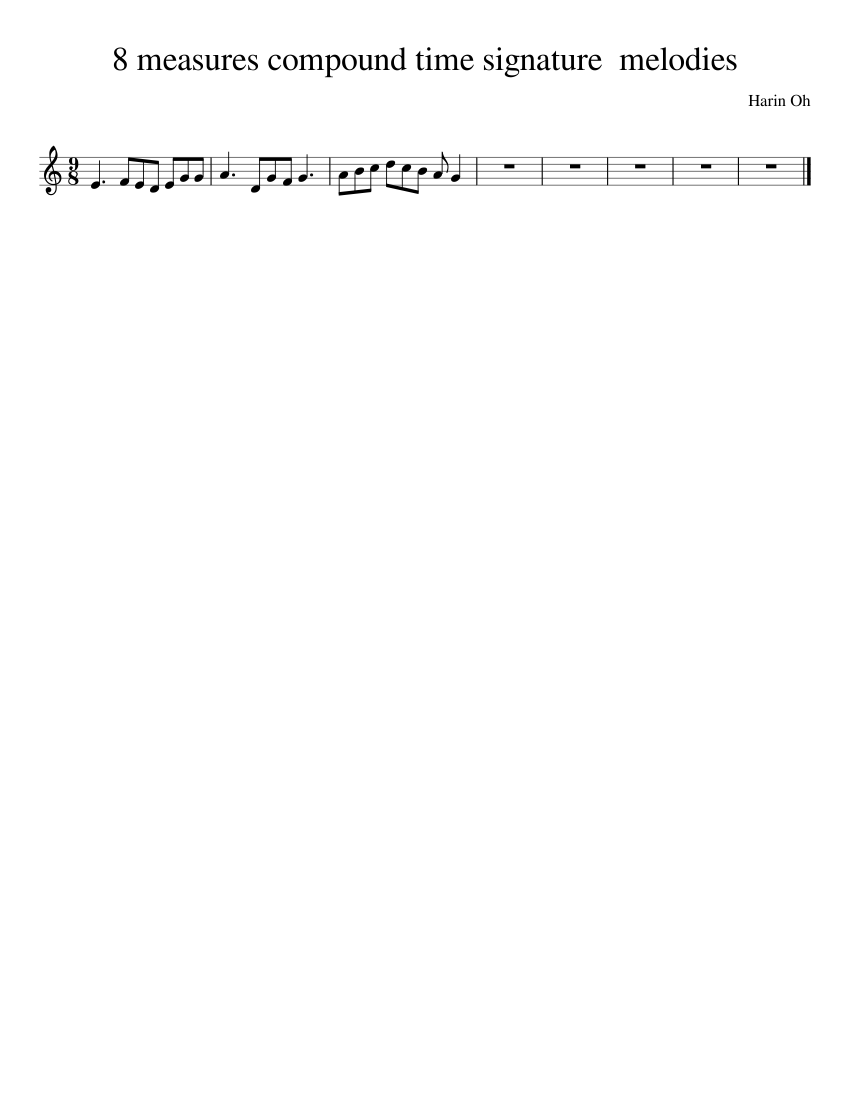 8 measures compound time signature melodies Sheet music for Piano (Solo ...