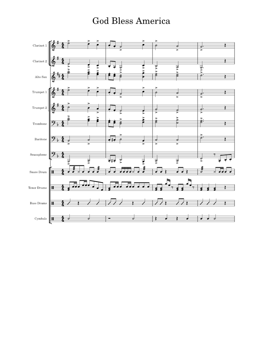 God bless america – Misc Traditional Sheet music for Trombone, Clarinet ...