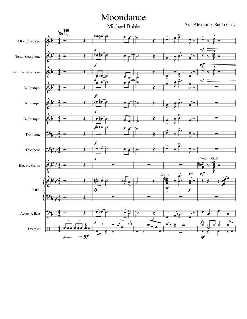 Moondance - Boardwalk Sheet Music for Piano, Trombone, Saxophone alto ...