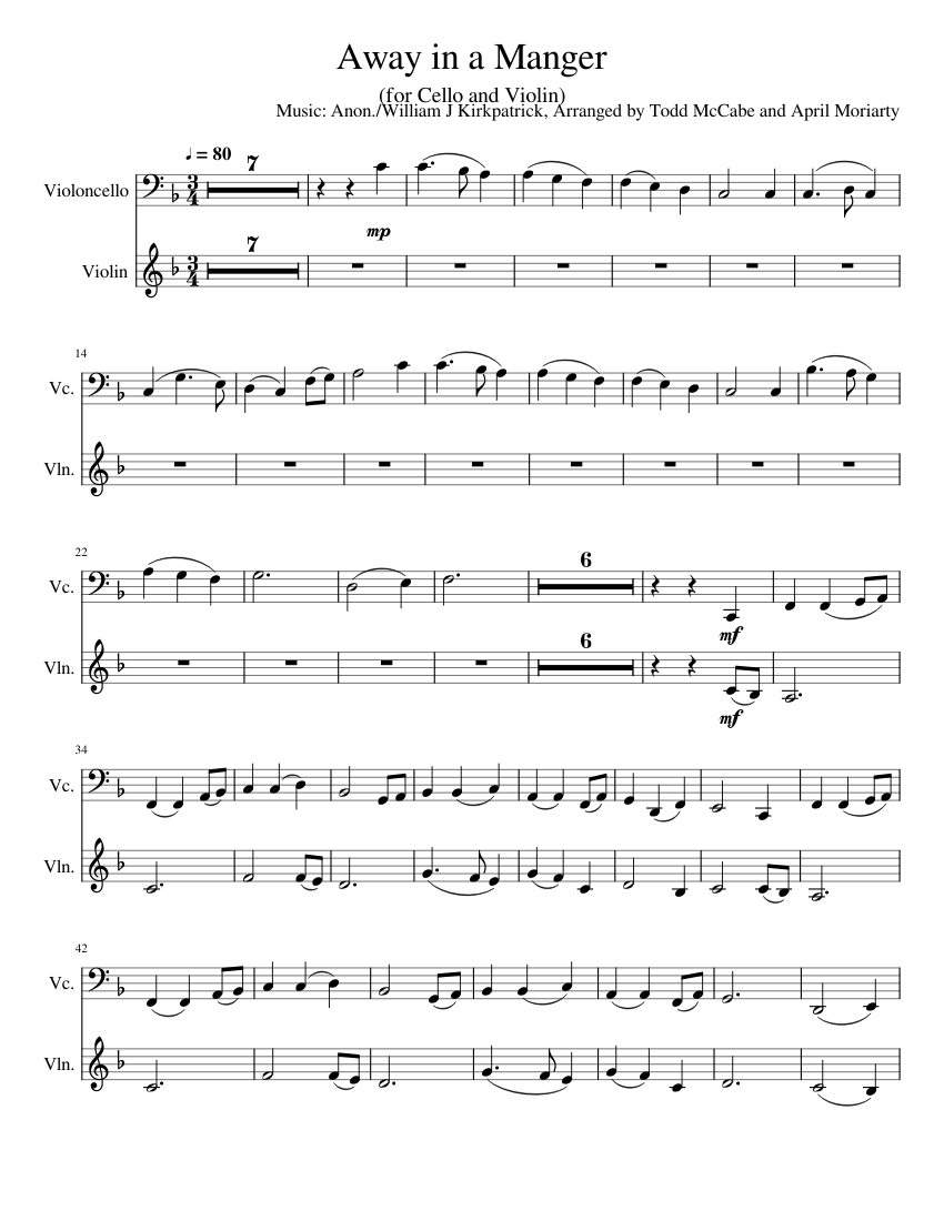 Away in a Manger Sheet Music for Violin, Cello (String Duet ...