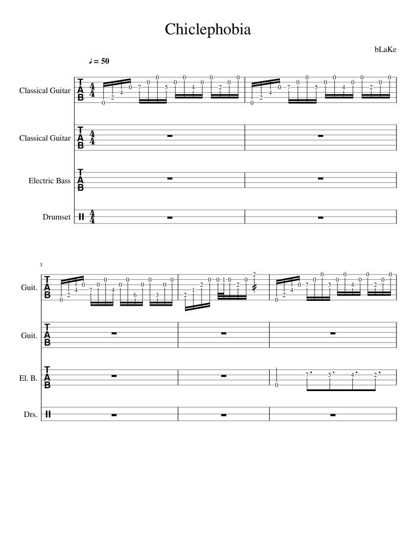 Chiclephobia Sheet music for Guitar, Bass guitar, Drum group (Mixed ...