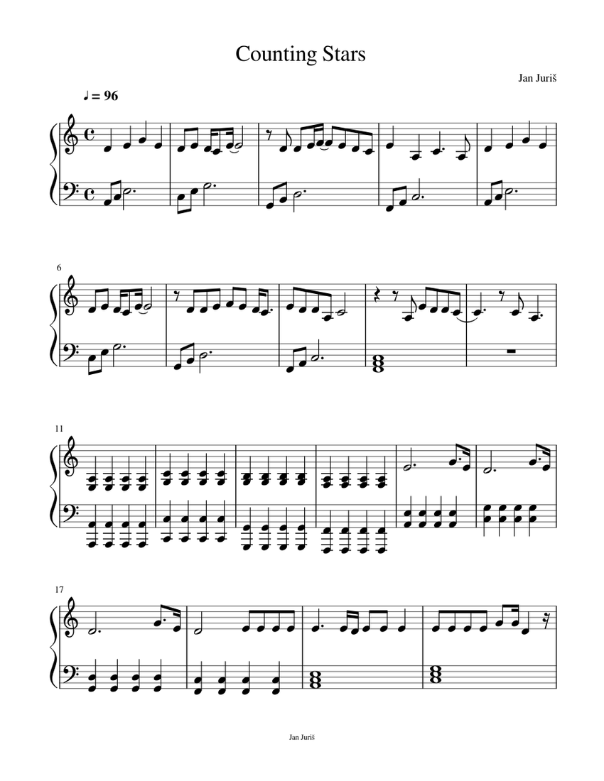 Counting Stars in C dur Sheet music for Piano (Solo) | Musescore.com