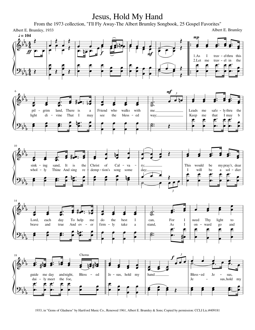 Jesus, Hold My Hand Sheet Music for Piano (Solo) | MuseScore.com