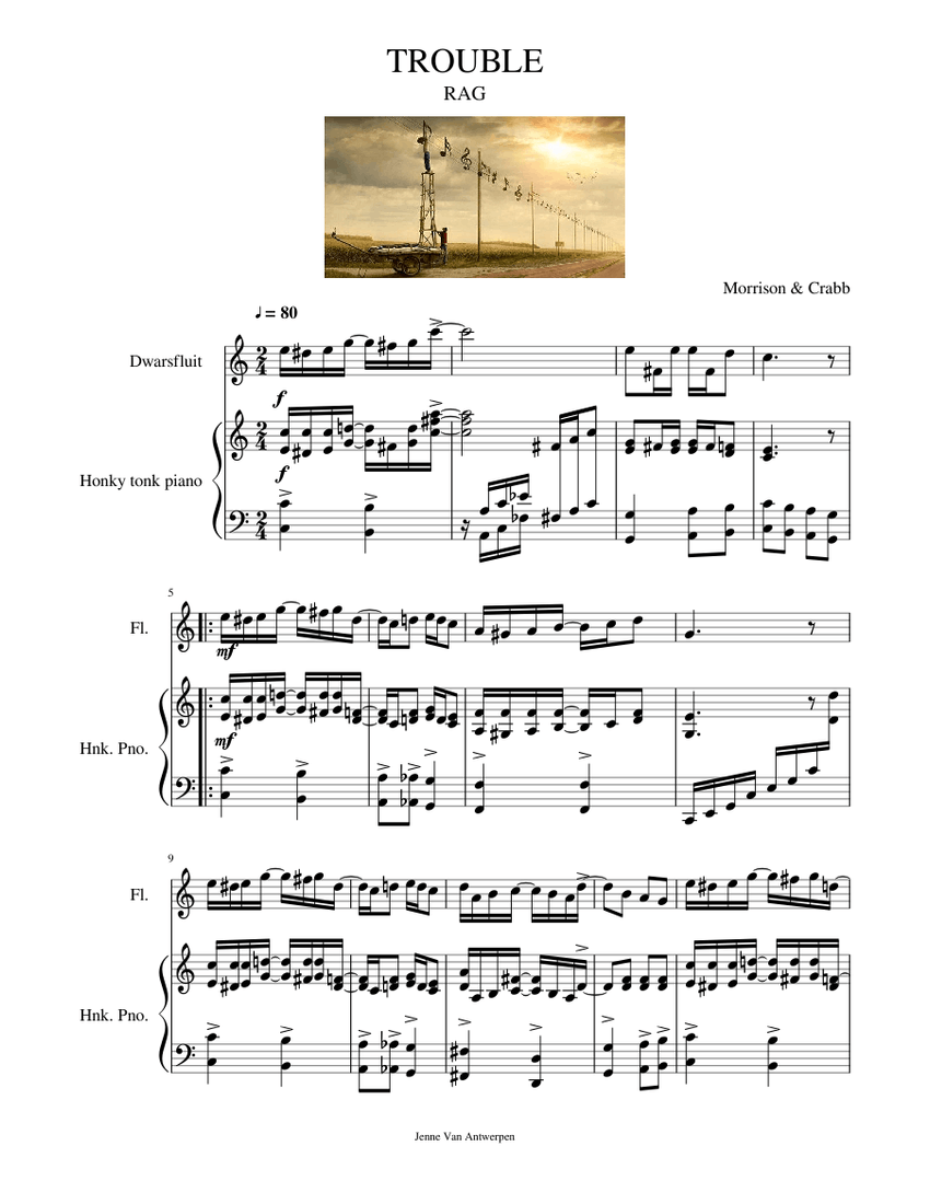 TROUBLE Sheet music for Piano, Flute (Solo) | Musescore.com