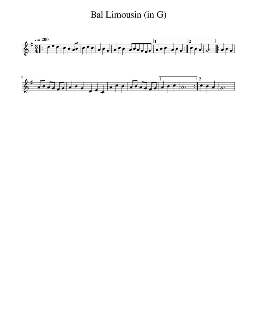 Bal Limousin (in G) Sheet music for Piano (Solo) | Musescore.com