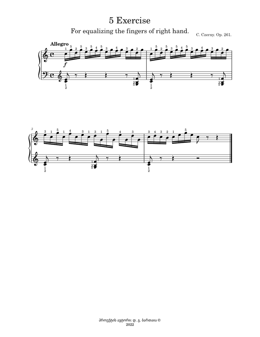Op. 261. 101 Exercises – Carl Czerny 5 Exercise Sheet music for Piano ...